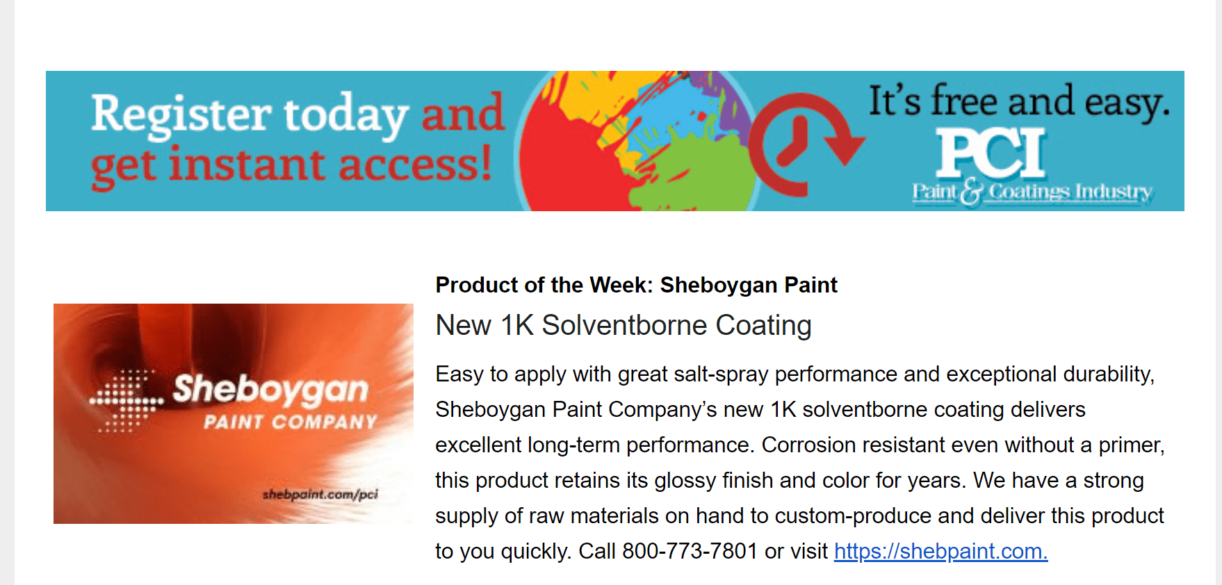 Sheboygan Paint Company Coating Featured as Product of the Week - Sheboygan Paint Company